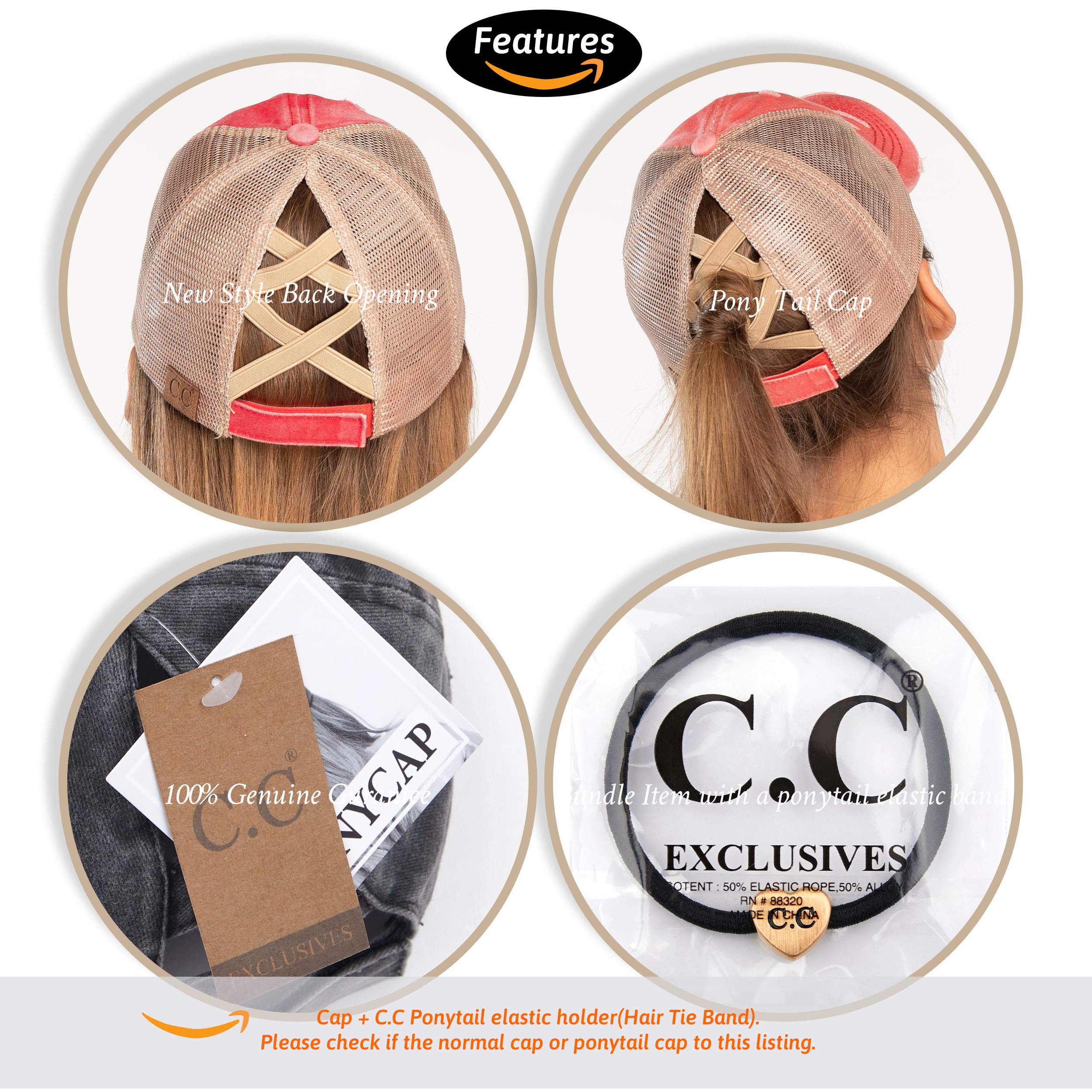 C.C Exclusives Washed Distressed Cotton Denim Criss-Cross Ponytail Hat Baseball Cap Bundle Hair Tie (BT-924) (A Elastic Band-Tie-Dye Cotton Candy with Mesh)