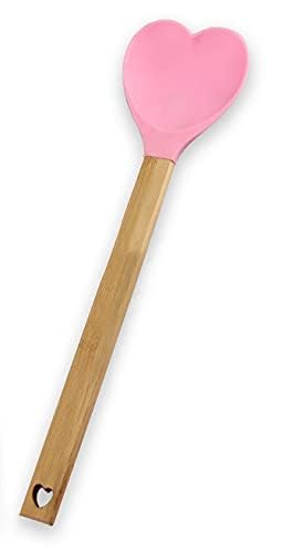 Generic Heart shaped silicone spatula – baking,stirring,pastry,kitchen utensil spoon – bamboo handle - meaningful kitchen gift idea – housewarming,mother’s day,wedding,engagement,Pink,2.8x13.4