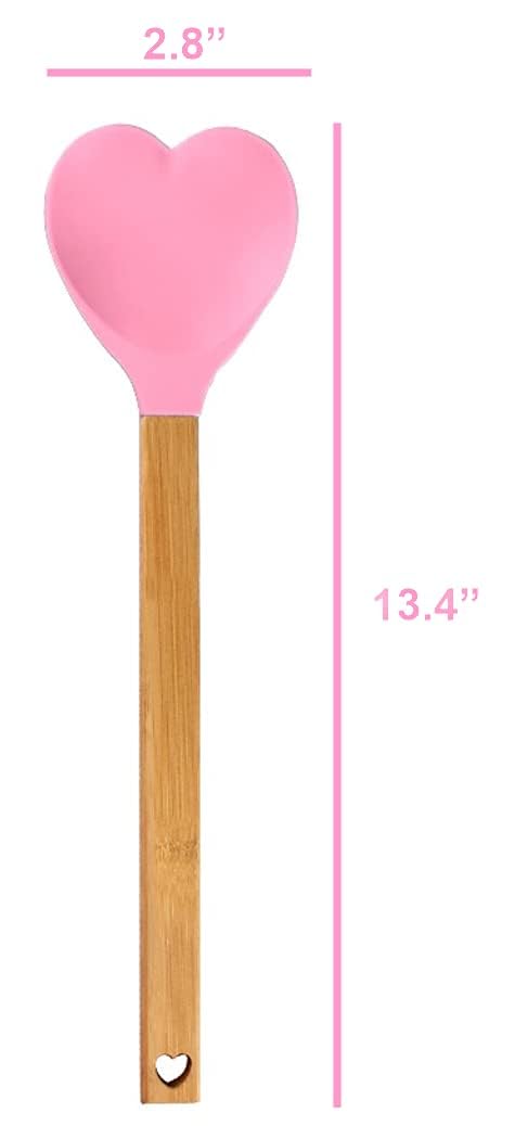 Generic Heart shaped silicone spatula – baking,stirring,pastry,kitchen utensil spoon – bamboo handle - meaningful kitchen gift idea – housewarming,mother’s day,wedding,engagement,Pink,2.8x13.4