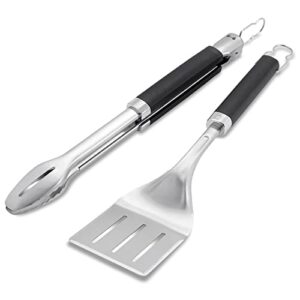 weber precision tongs & spatula grilling tool set, stainless steel