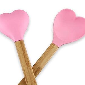 Generic Heart shaped silicone spatula – baking,stirring,pastry,kitchen utensil spoon – bamboo handle - meaningful kitchen gift idea – housewarming,mother’s day,wedding,engagement,Pink,2.8x13.4