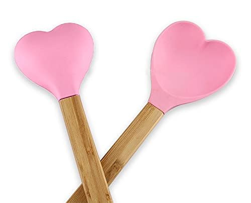 Generic Heart shaped silicone spatula – baking,stirring,pastry,kitchen utensil spoon – bamboo handle - meaningful kitchen gift idea – housewarming,mother’s day,wedding,engagement,Pink,2.8x13.4