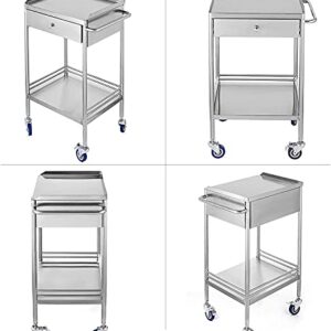 TFCFL 2-Layer Lab Cart, Stainless Steel, 20.9" x 16.5" x 34", 28kg, 4 Lockable Wheels, Omnidirectional, Wide Applications