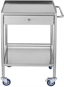 tfcfl 2-layer lab cart, stainless steel, 20.9" x 16.5" x 34", 28kg, 4 lockable wheels, omnidirectional, wide applications