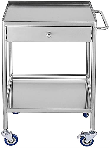 TFCFL 2-Layer Lab Cart, Stainless Steel, 20.9" x 16.5" x 34", 28kg, 4 Lockable Wheels, Omnidirectional, Wide Applications