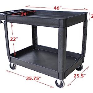 MaxWorks 80857 500-lb Utility Service PP Cart With Two Trays and Wheels 46 inch x 25.5 inch x 33.5 inch Overall Dimensions