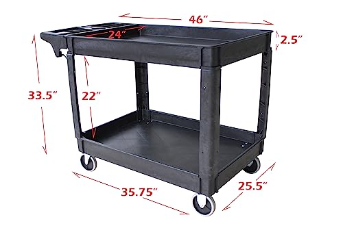 MaxWorks 80857 500-lb Utility Service PP Cart With Two Trays and Wheels 46 inch x 25.5 inch x 33.5 inch Overall Dimensions