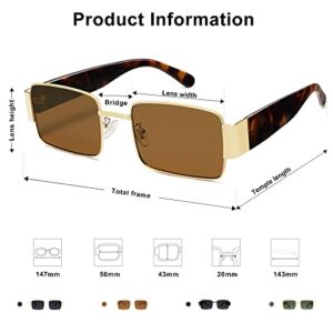 SOJOS Fashion Rectangle Sunglasses for Women Men Retro Vintage Narrow Sun Glasses SJ1162, Gold/Brown