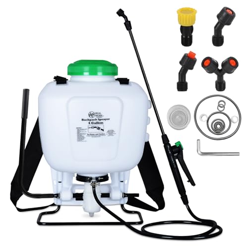 4-Gallon Backpack Sprayer with Padded Shoulder Strap for Pests & Weeds, Watering Garden, and Spraying Plants, in Translucent White by RealWork