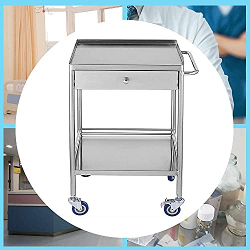 TFCFL 2-Layer Lab Cart, Stainless Steel, 20.9" x 16.5" x 34", 28kg, 4 Lockable Wheels, Omnidirectional, Wide Applications