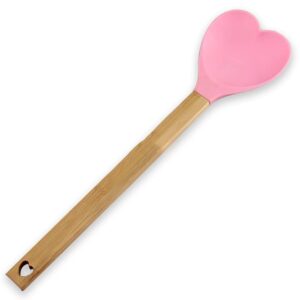 Generic Heart shaped silicone spatula – baking,stirring,pastry,kitchen utensil spoon – bamboo handle - meaningful kitchen gift idea – housewarming,mother’s day,wedding,engagement,Pink,2.8x13.4