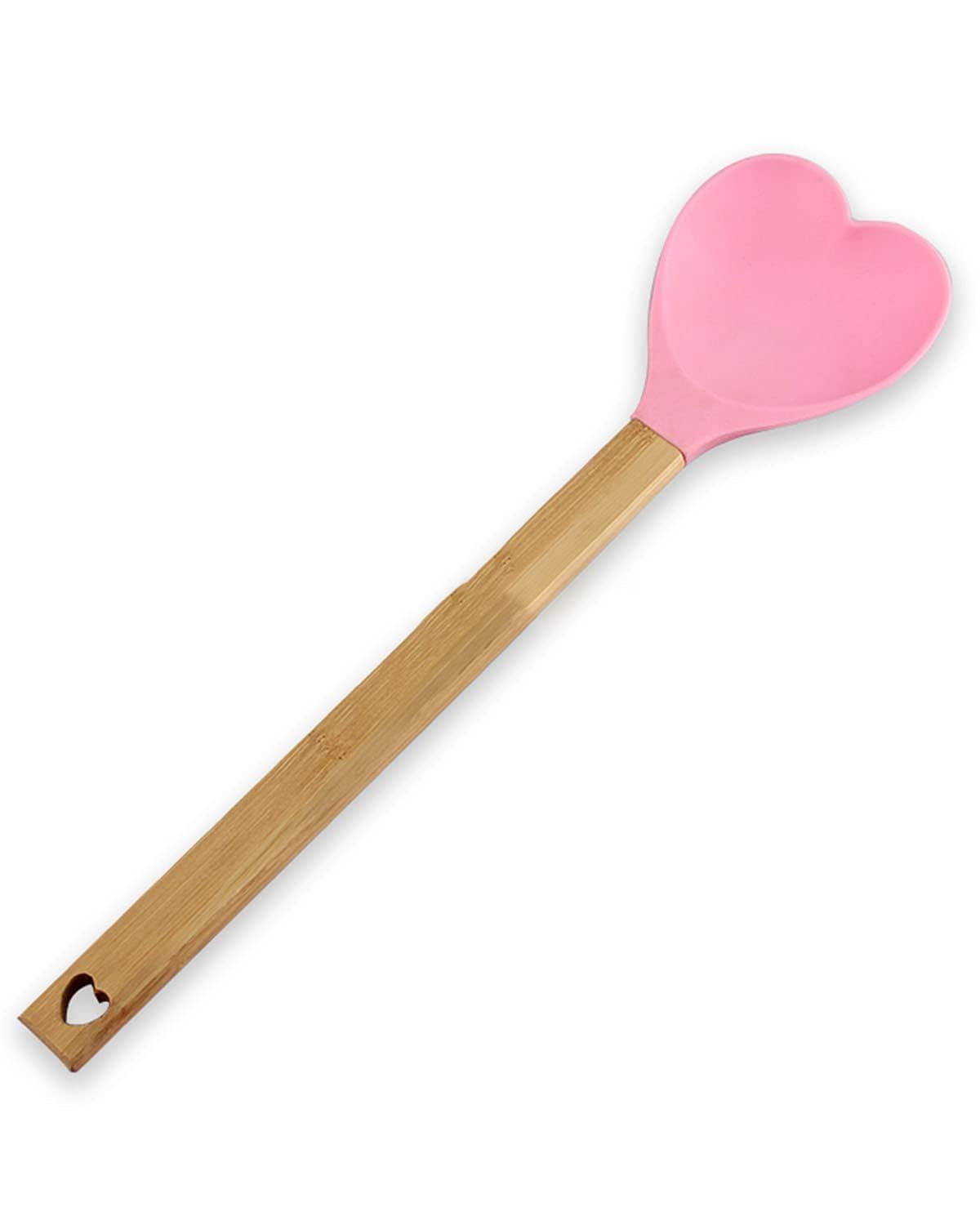 Generic Heart shaped silicone spatula – baking,stirring,pastry,kitchen utensil spoon – bamboo handle - meaningful kitchen gift idea – housewarming,mother’s day,wedding,engagement,Pink,2.8x13.4