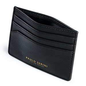 paulo serini® card holder for men & women - card case unisex with 6 card slots & compartment for bills - slim wallet vegan leather - onyx black