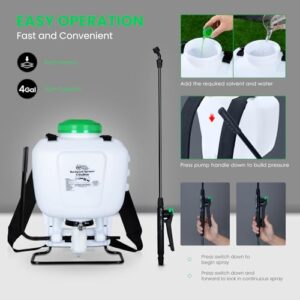 4-Gallon Backpack Sprayer with Padded Shoulder Strap for Pests & Weeds, Watering Garden, and Spraying Plants, in Translucent White by RealWork