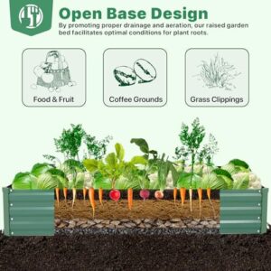 ONCEMORE Galvanized Raised Garden Bed for Vegetables Flowers Herbs, Metal Raised Garden Bed Kit with 2 PCS Tomato Cage, Gloves, Trellis Netting, Plant Labels, Plant Ties, Green 8×4×1FT