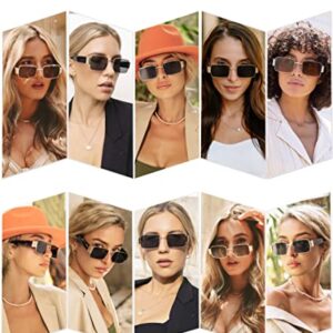 SOJOS Fashion Rectangle Sunglasses for Women Men Retro Vintage Narrow Sun Glasses SJ1162, Gold/Brown