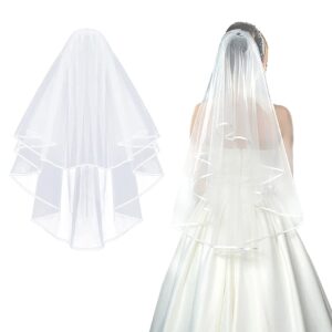 umbresen bridal veil wedding veils women's white tulle short veils ribbon edge with comb for brides bachelorette hen party costume (white)