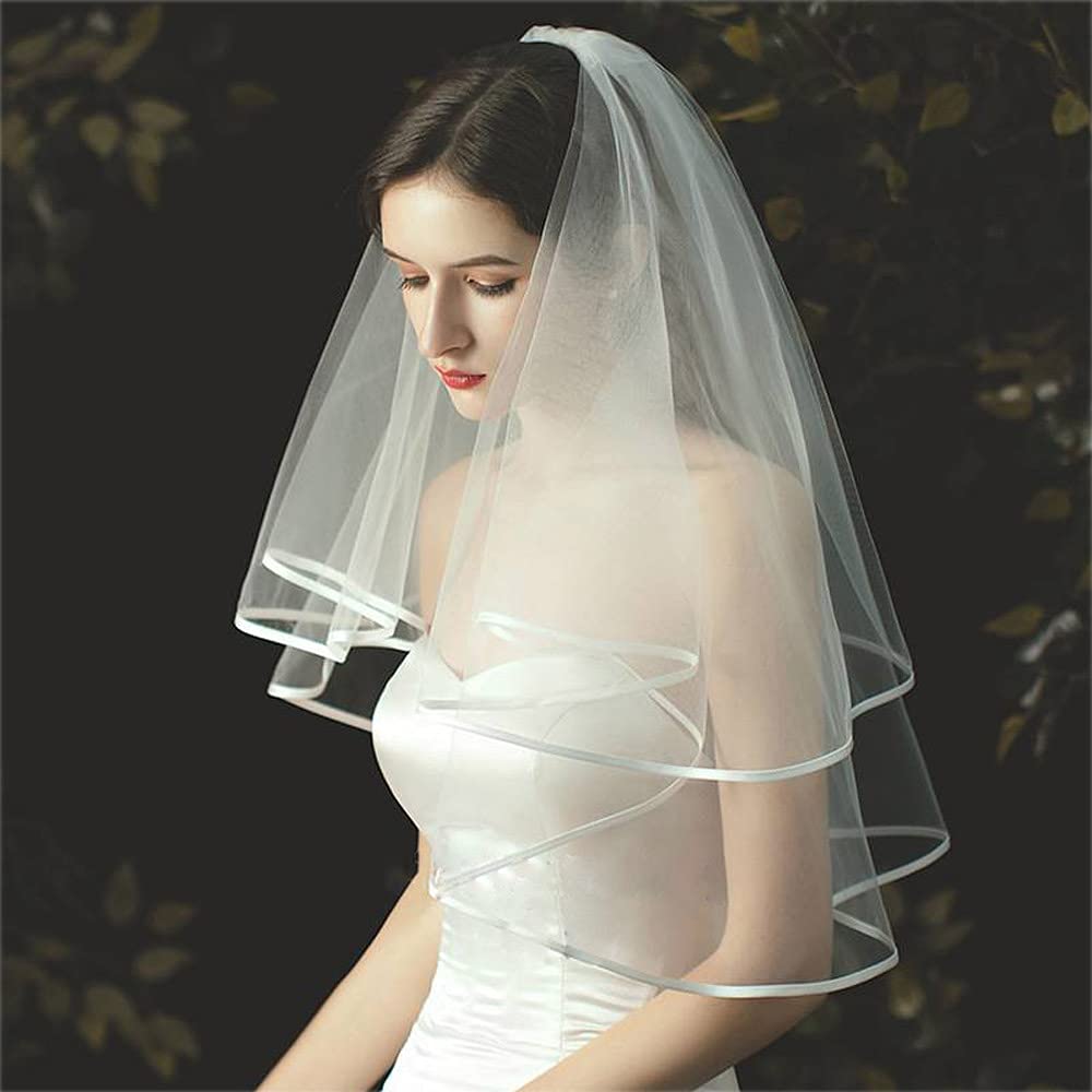 umbresen Bridal Veil Wedding Veils Women's White Tulle Short Veils Ribbon Edge With Comb for Brides Bachelorette Hen Party Costume (White)