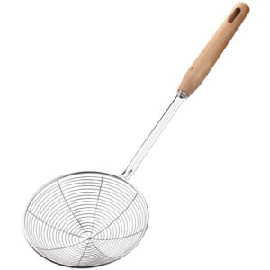 spider strainer, cooking spider, 5.5 inch spider strainer skimmer, strainer with wood handle, fryer scoop strainers for kitchen pasta strainer slotted spoon wire strainer ladle for cooking