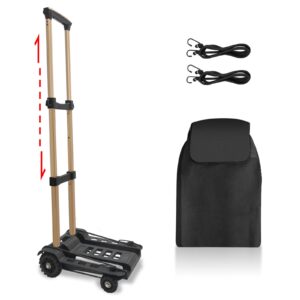 folding hand truck, dolly for moving foldable hand cart with 88 lbs loading capacity and 4 heavy duty wheels dolly cart for luggage, personal, travel, moving and office use