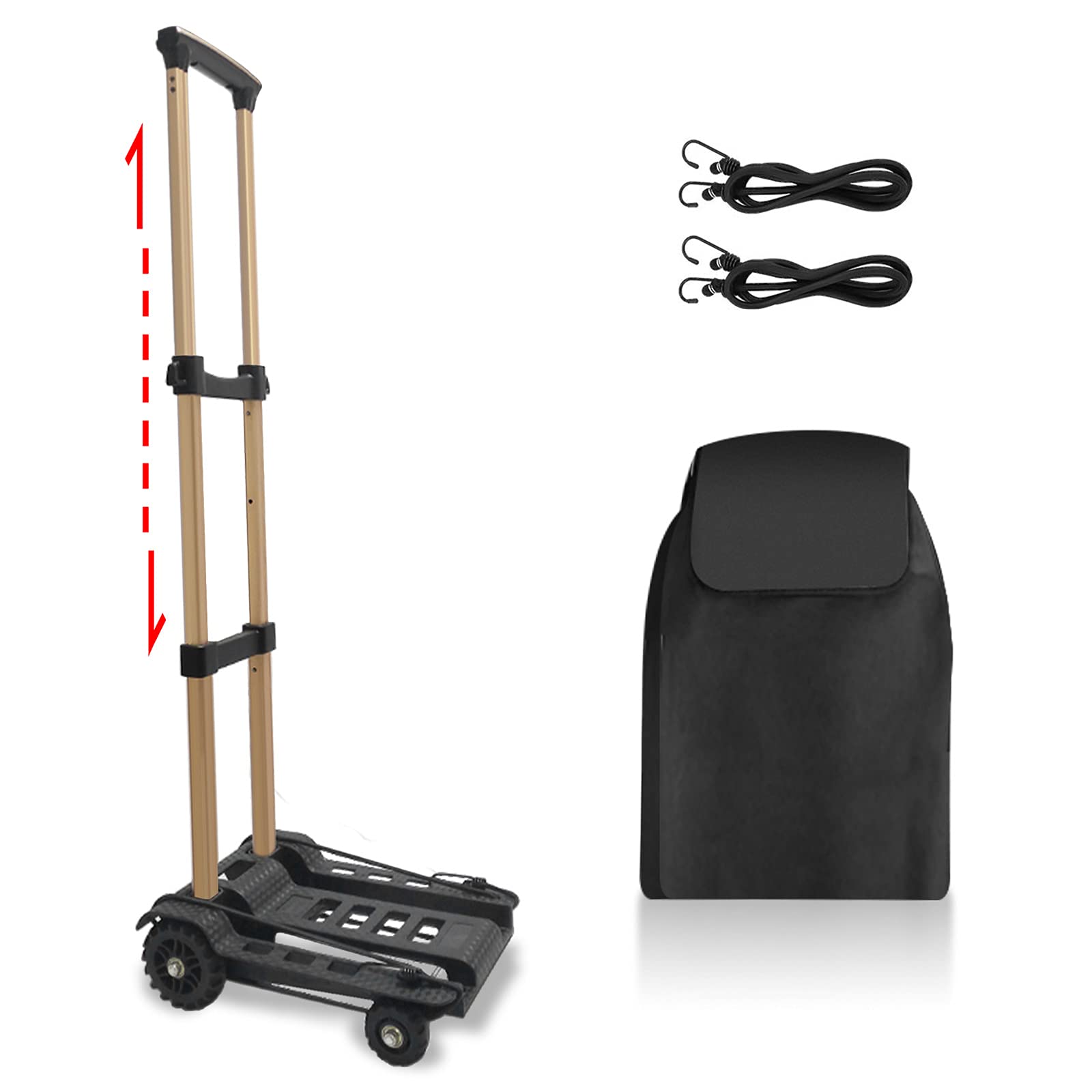 Folding Hand Truck, Dolly for Moving Foldable Hand Cart with 88 LBS Loading Capacity and 4 Heavy Duty Wheels Dolly Cart for Luggage, Personal, Travel, Moving and Office Use