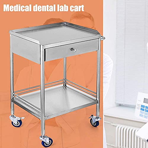 TFCFL 2-Layer Lab Cart, Stainless Steel, 20.9" x 16.5" x 34", 28kg, 4 Lockable Wheels, Omnidirectional, Wide Applications