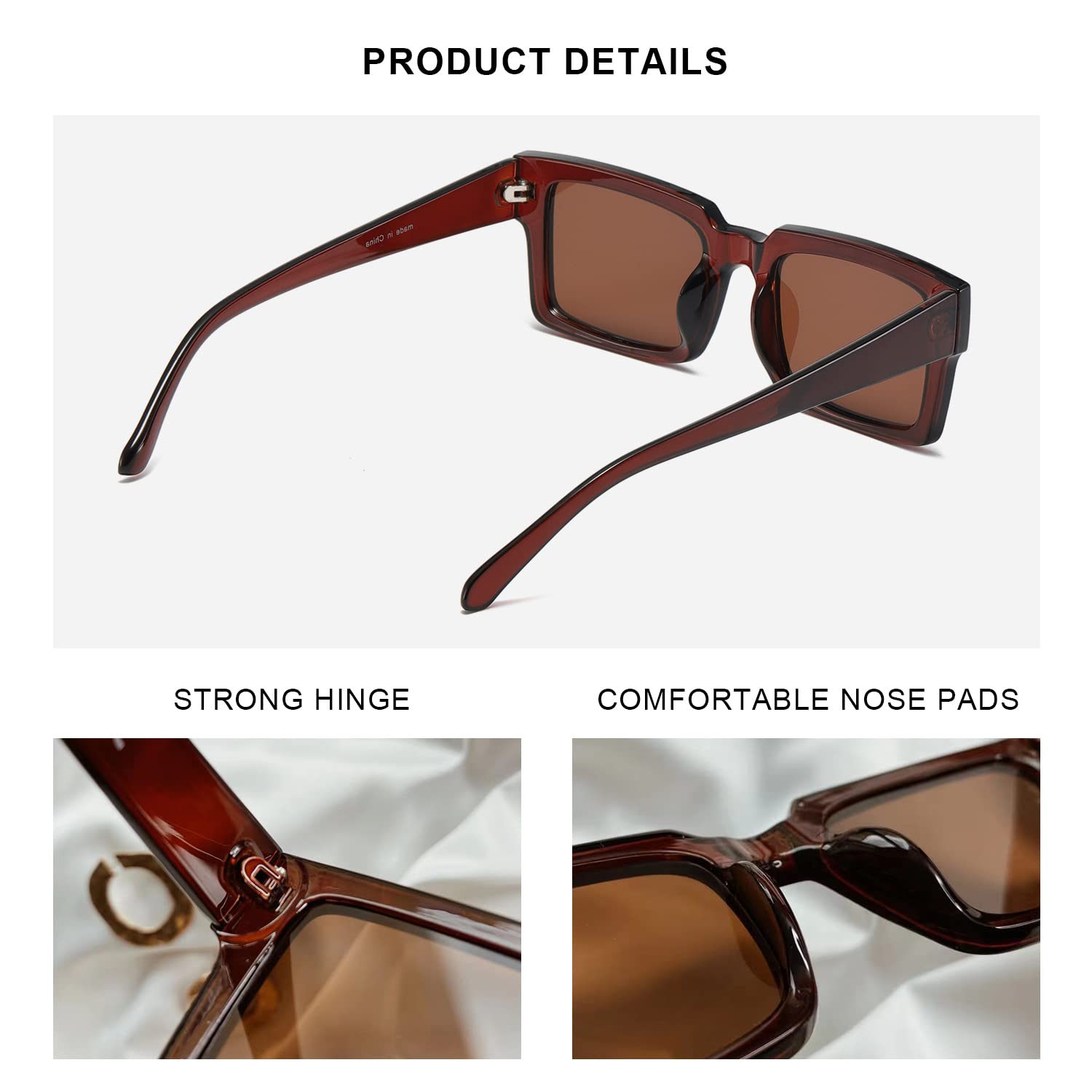 TIANYESY Minimalist Classic Design Fashion UV400 Sunglasses Square Sun Glasses Unisex TY2984 (Brown)