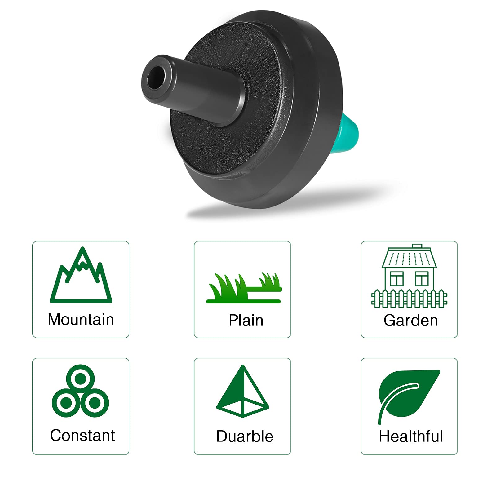 LiquiDrip 2 GPH Irrigation Drippers & Drip Emitters Maintain Constant Flow, 2 GPH Pressure Compensating Drippers, 2 GPH Inline Drippers & Drip Irrigation Emitters, 50 Per Bag, Green/Black