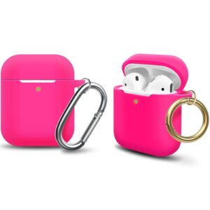 moloppo case cover compatible with airpods, soft silicone protective cover with keychain for women men compatible with apple airpods 2nd 1st generation charging case, front led visible- rose pink