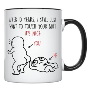 younique designs 10 year anniversary mug, 11 ounces, funny 10th anniversary coffee mug for her and him, tenth year wedding anniversary cup, 10th wedding anniversary mug (black handle)