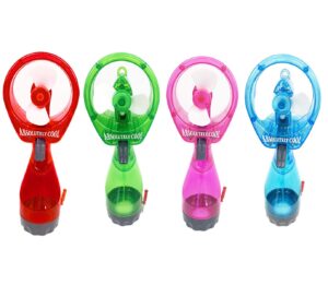 pack of 4 water spray mist bottle fan portable handheld fan mister aa battery operated- color mixed randomly, assorted