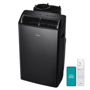 midea duo 14,000 btu (12,000 btu sacc) high efficiency inverter, ultra quiet portable air conditioner, cools up to 550 sq. ft., works with alexa/google assistant, includes remote control & window kit