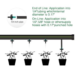 LiquiDrip 2 GPH Irrigation Drippers & Drip Emitters Maintain Constant Flow, 2 GPH Pressure Compensating Drippers, 2 GPH Inline Drippers & Drip Irrigation Emitters, 50 Per Bag, Green/Black