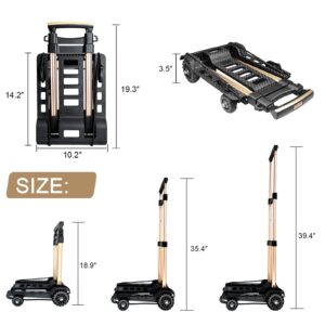 Folding Hand Truck, Dolly for Moving Foldable Hand Cart with 88 LBS Loading Capacity and 4 Heavy Duty Wheels Dolly Cart for Luggage, Personal, Travel, Moving and Office Use