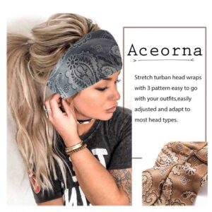 Aceorna Boho Bandeau Headbands Wide Knot Hair Band Stretch Turban Head Wraps Fashion Hair Accessories for Women 3 Pcs (Popular)