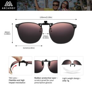 ARCAMOY Clip on Sunglasses Over Prescription Glasses Polarized Anti Glare Flip Up UV Protection Glasses For Men Women (Pink Flash)