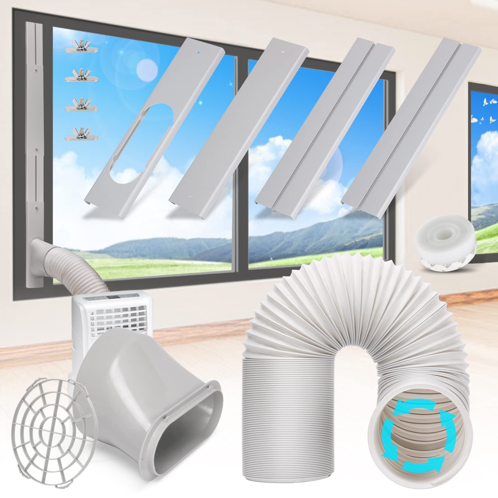 Kerykwan Portable Air Conditioner Window Vent Kit with 5.9” Exhaust Hose Adjustable Portable AC Window Kit for Ducting Universal Portable AC Seal Panel for Horizontal&Vertical Window