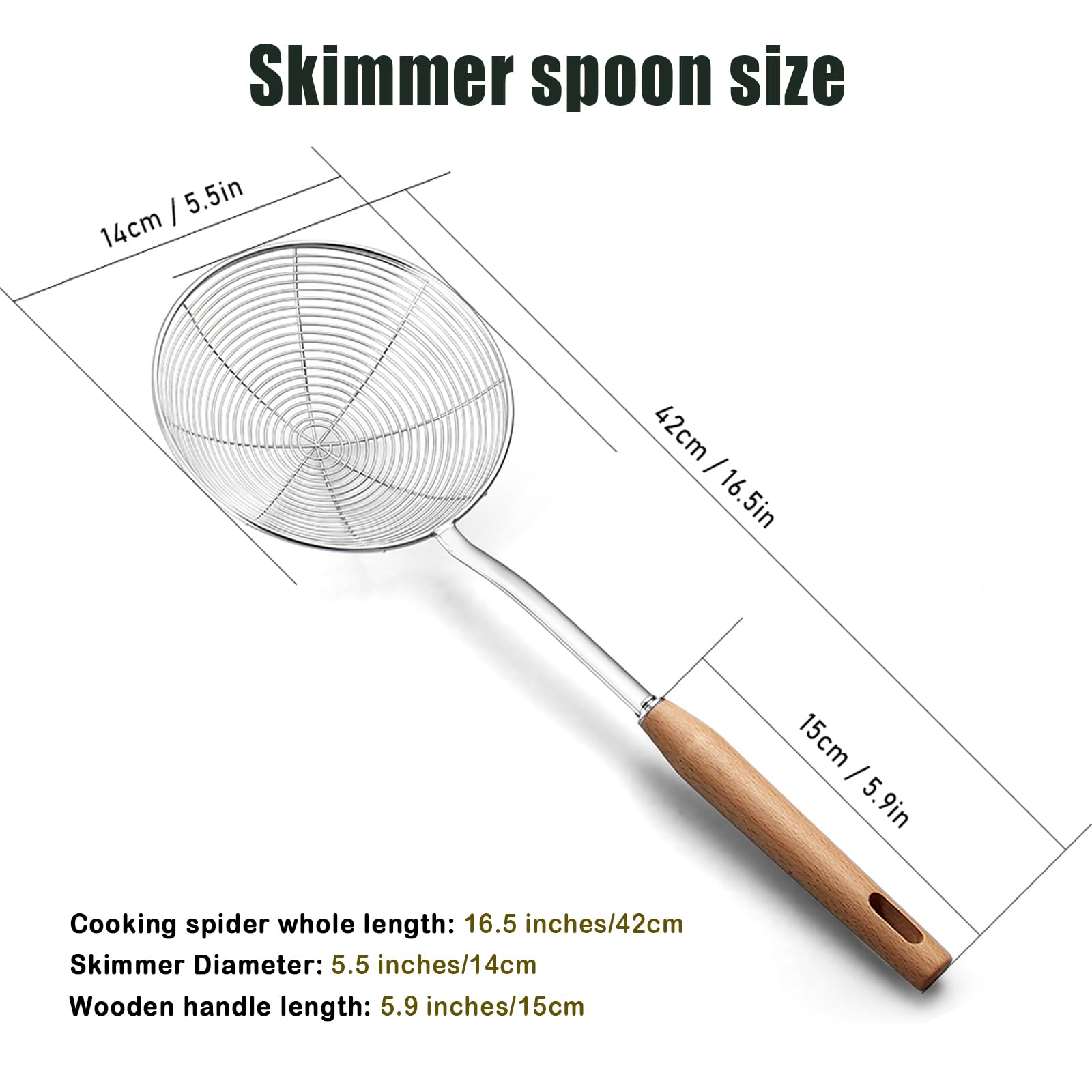 Spider Strainer, Cooking Spider, 5.5 Inch Spider Strainer Skimmer, Strainer with Wood Handle, Fryer Scoop Strainers for Kitchen Pasta Strainer Slotted Spoon Wire Strainer Ladle for Cooking