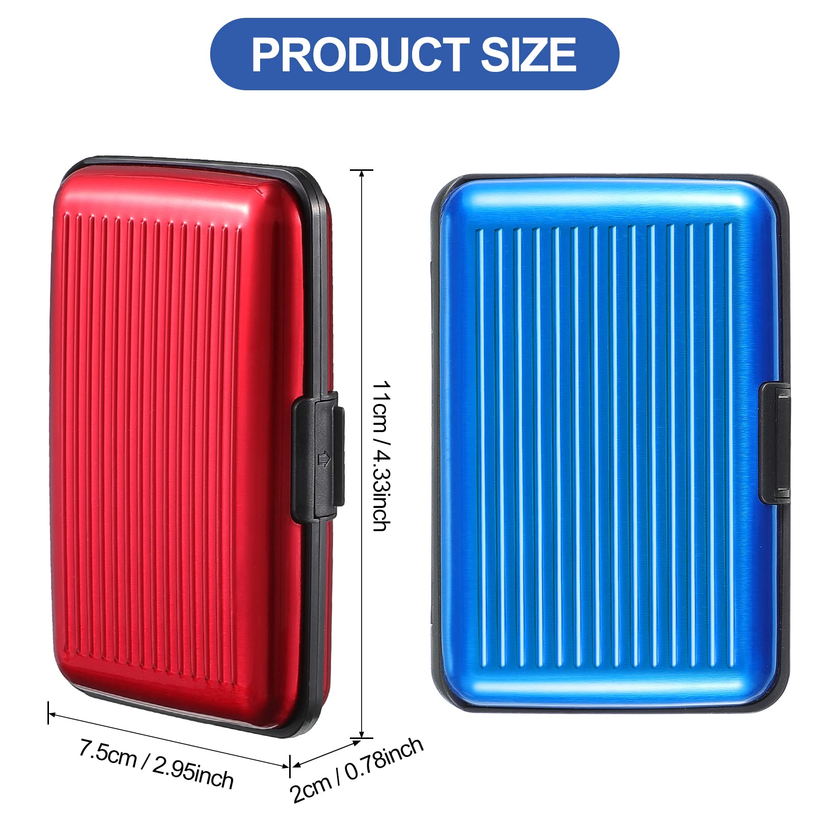 BBTO 2 Pieces Credit Card Holder Slim Mini RFID Blocking Credit Card Protector Aluminum Business Card Case Metal ID Organizer Wallet with 7 Slots for Women Men (Red, Blue)