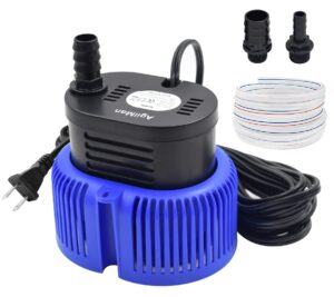 agiiman pool cover pump above ground - submersible swimming sump inground pump, water removal with 16' drainage hose and 25 feet power cord, 850 gph, 3 adapters, blue