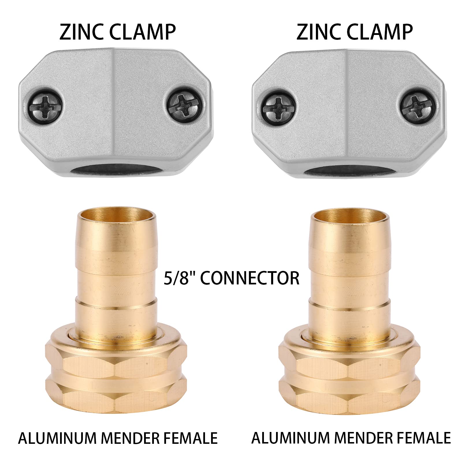 Zinc and Aluminum Female Coupling, Fits All 5/8-Inch and 3/4-Inch Garden Hose Repair Fitting, 2 Pack