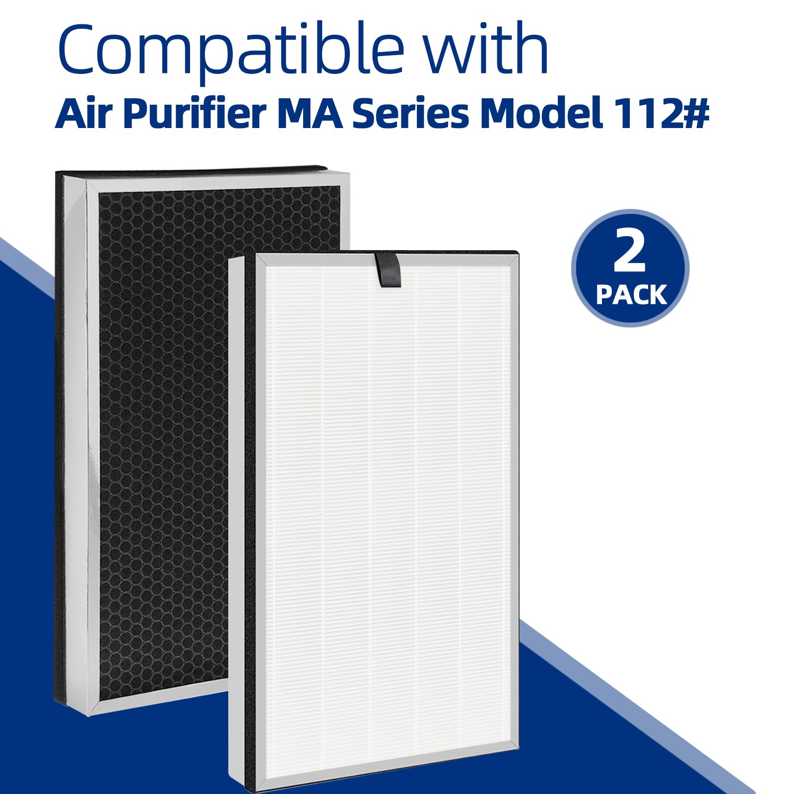 112 Air Purifier Replacement Filter: Compatible with MA Series 112 Air Purifier V2.0, 3 in 1 Pre-filter, H13 True HEPA Filter and Activated Carbon Filter, 2 Packs