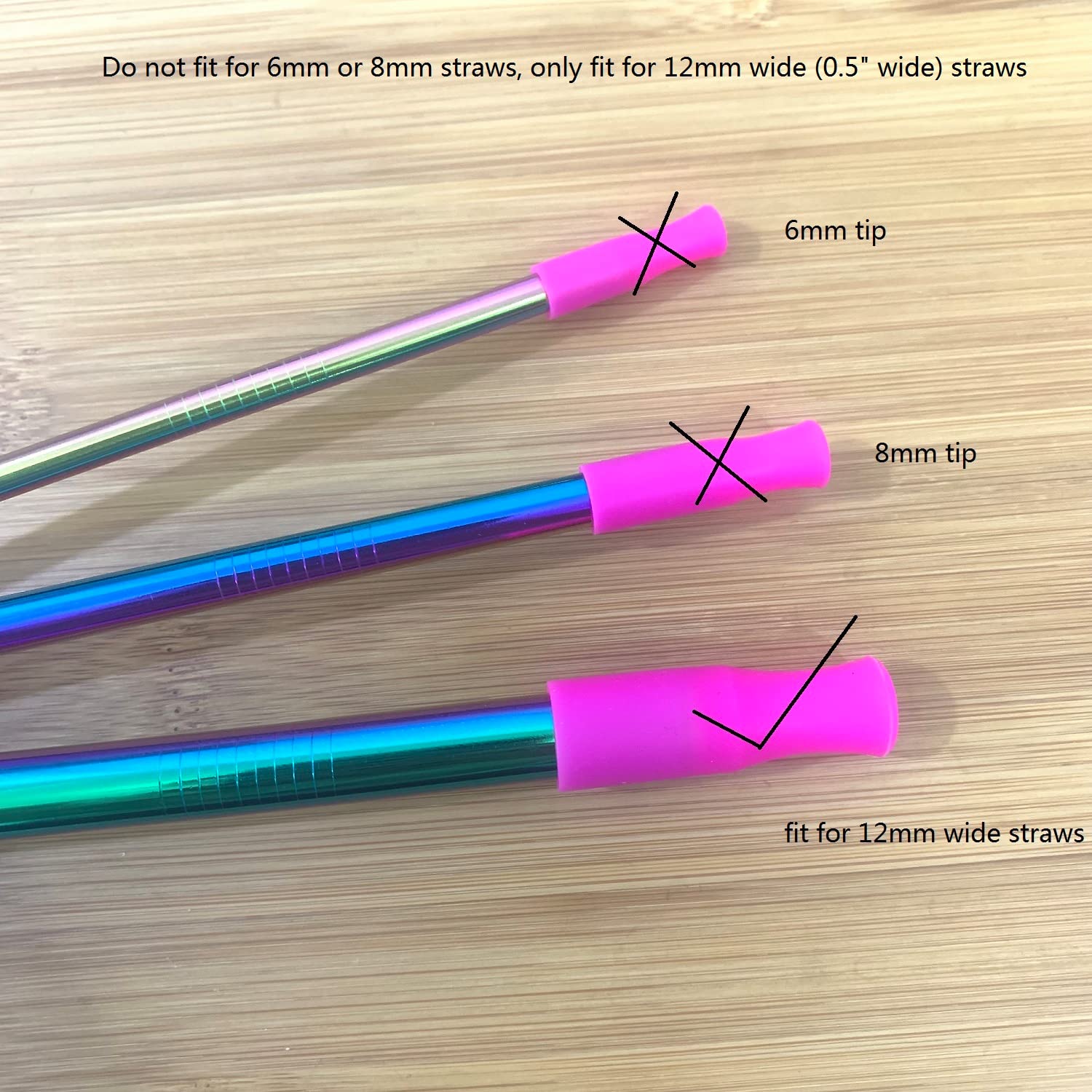 Super Big Large Straws Silicone Tips 11pcs Food Grade Reusable Straw Tips Only Fit for 1/2 Inch Wide (12mm Diameter) Stainless Steel Straws and Smoothie Glass straws