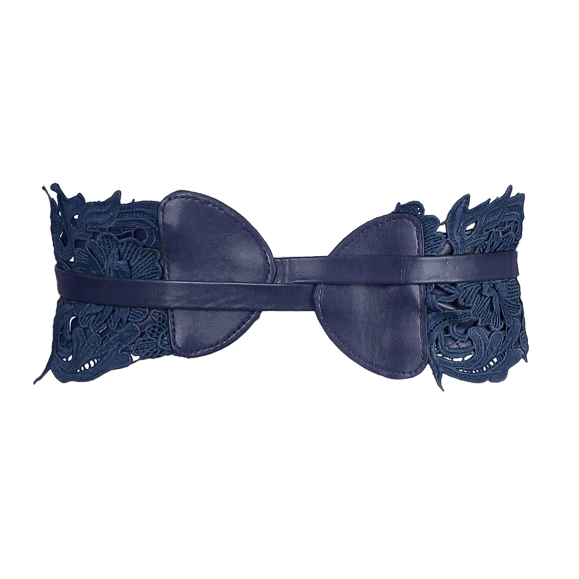 Allegra K Womens Lace Wide Waist Belt Wrap Around Obi Croset Belts Bowknot 65-80cm/25.59-31.50" Navy Blue