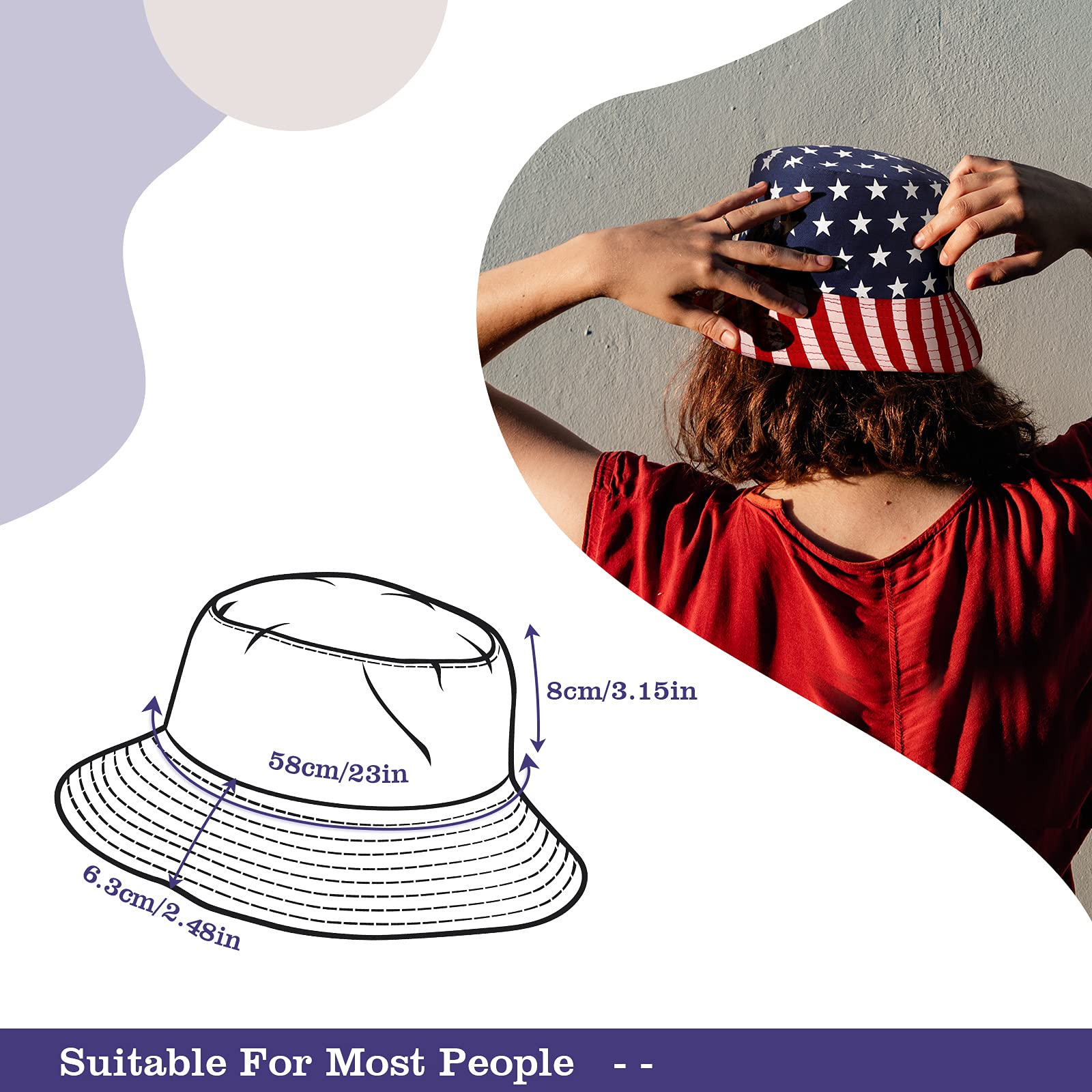 Handepo 2 Pieces American Flag Bucket Hat Fisherman Hat Travel Sun Hat Outdoor Hat for Men Women, Mixed Color