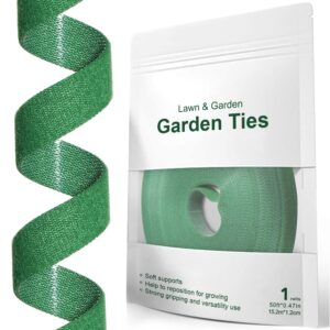 le tauci plant ties, garden tape for plant, reusable adjustable thicker support for growing, strong grip, tomato vines indoor outdoor, 50 ft x 0.47 inch, 1 roll, green