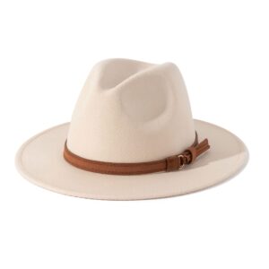 lisianthus men & women vintage wide brim fedora hat with belt buckle (a buckle-creamy, large)