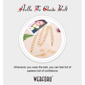 WERFORU Women Metal Link Body Chain Belt Ladies Waist Chain Belts for Jeans Dress, Gold,Fit waist size below 34 inches