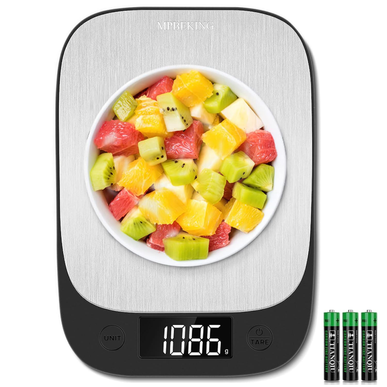 MPBEKING Digital Food Scale, Kitchen Scale Weight Grams and Oz for Weight Loss, Cooking, Baking 3g/0.1oz High Precise Multifunction Scales 304 Stainless Steel with Backlit LCD Display