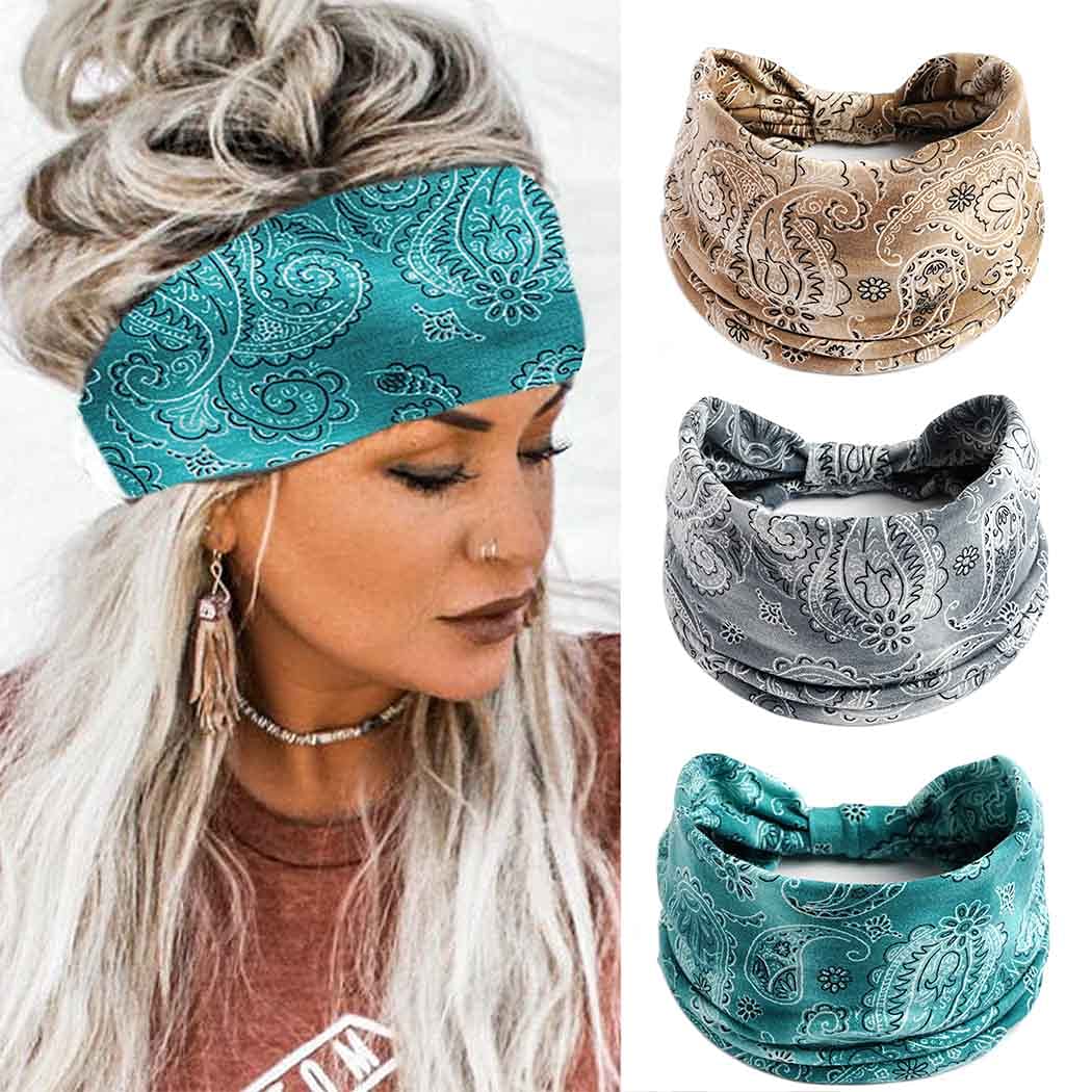 Aceorna Boho Bandeau Headbands Wide Knot Hair Band Stretch Turban Head Wraps Fashion Hair Accessories for Women 3 Pcs (Popular)